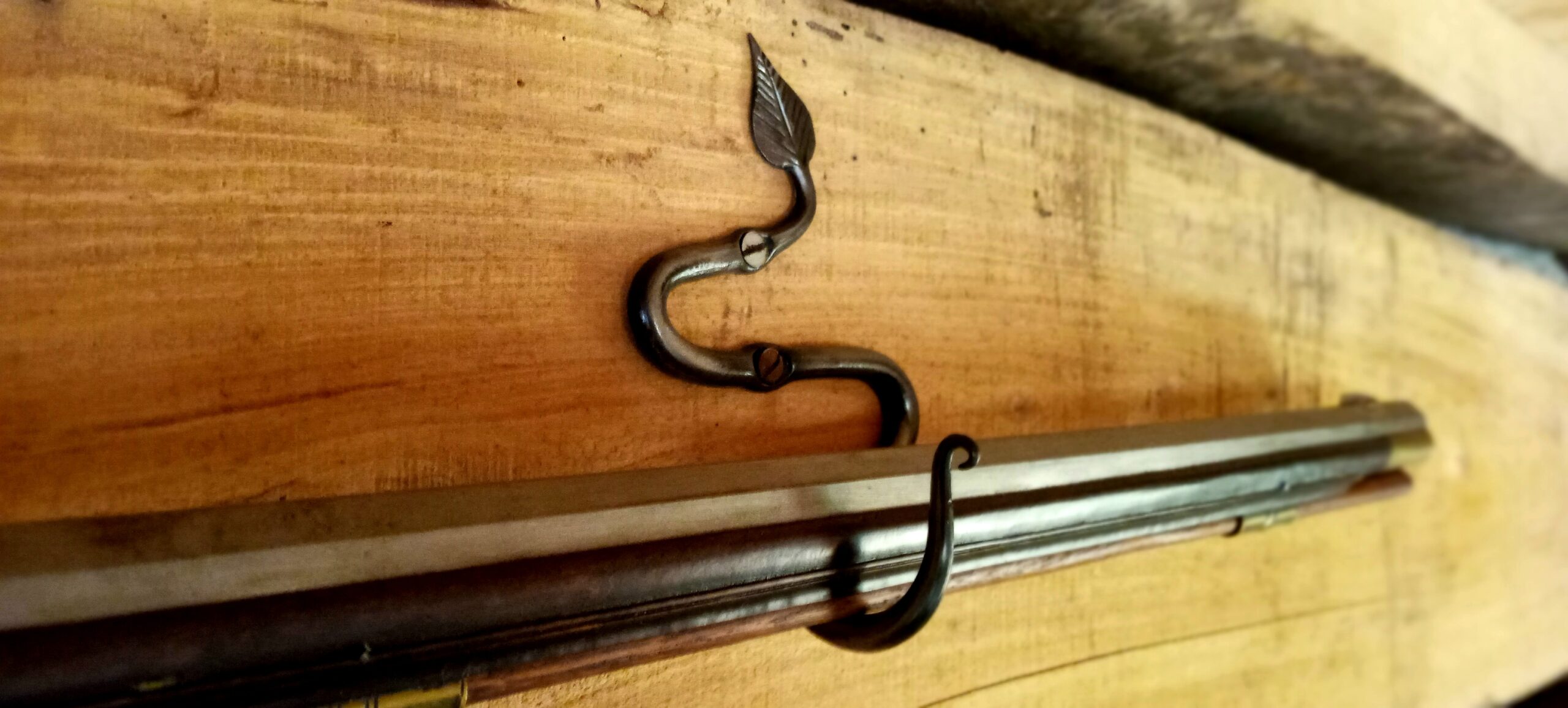 Wall Mount Gun Hooks-Forged Leaf, Rustic Blacksmith Hooks